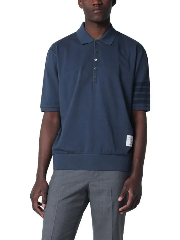 Thom Browne Navy Cotton Polo Shirt - Blue