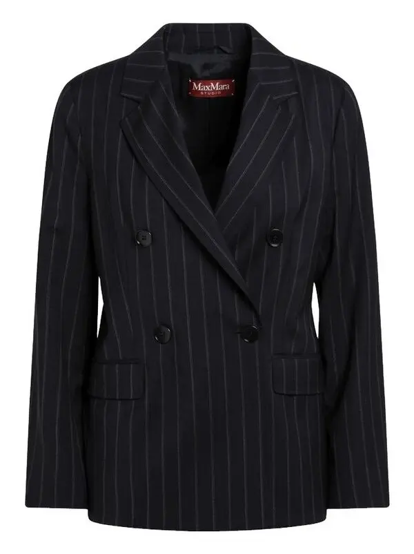 Max Mara Pinstripe Virgin Wool Jacket - Blue