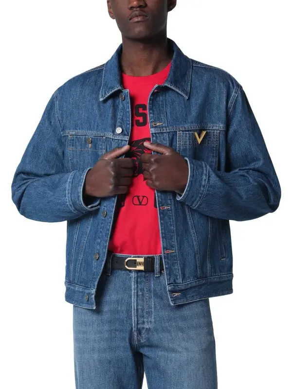 Valentino Garavani Denim Jacket With Vgold Detail - Blue