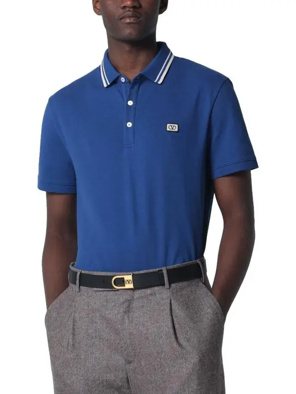 Valentino Garavani Polo Shirt With Vlogo Patch - Blue
