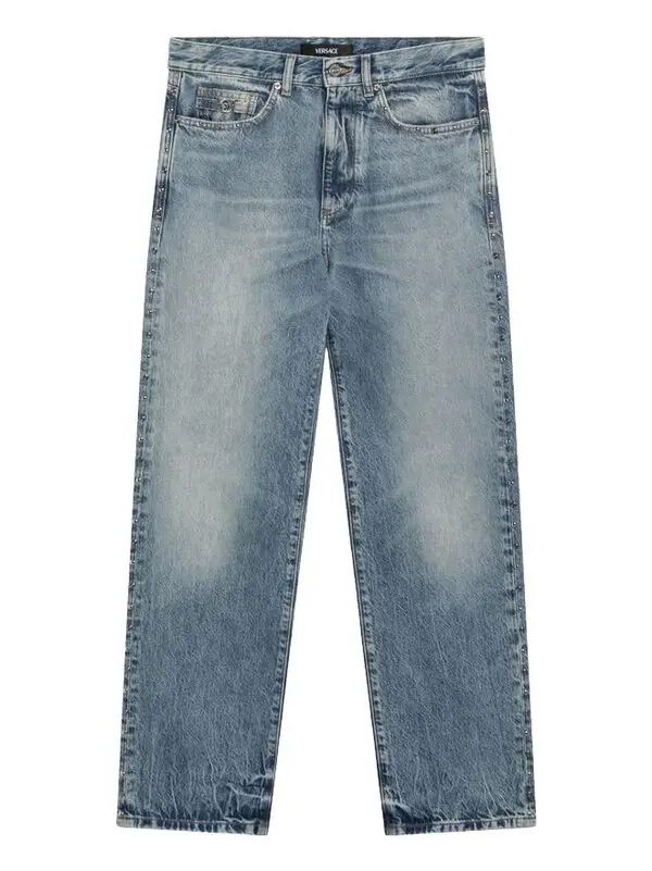 Versace Washed-effect Jeans With Studs - Light Blue