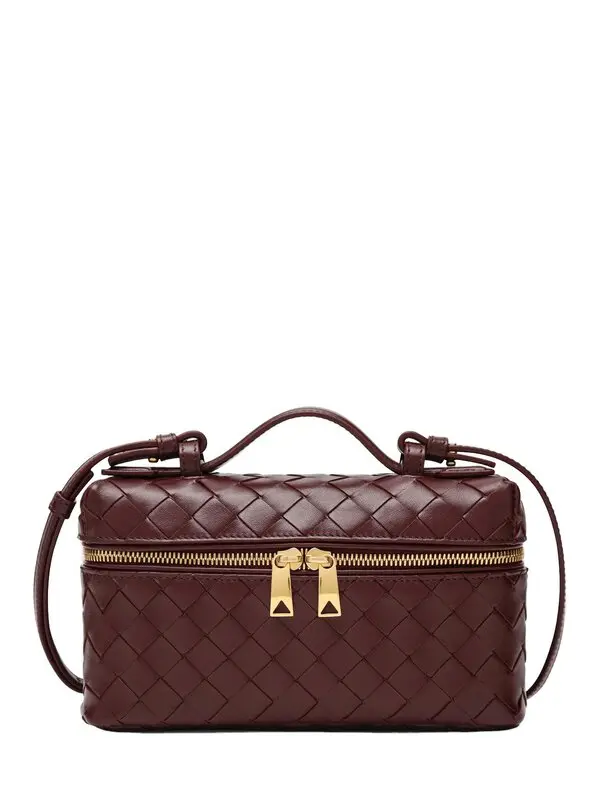 Bottega Veneta Vanity Case Bag With Intrecciato Pattern - Burgundy