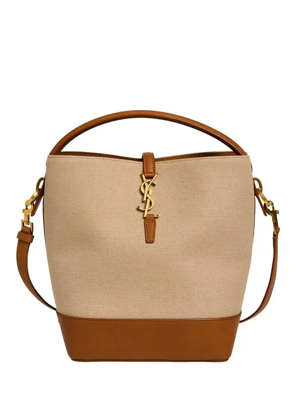 Saint Laurent Le 37 Canvas & Leather Bucket Bag - Desert Dust/brick