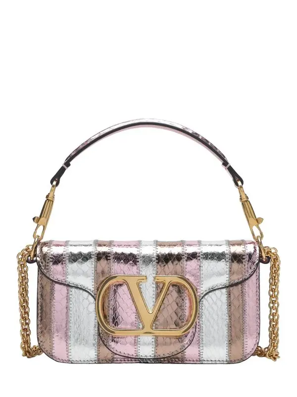 Valentino Garavani Small Locò Shoulder Bag In Laminated Elaphe Leather - Pink