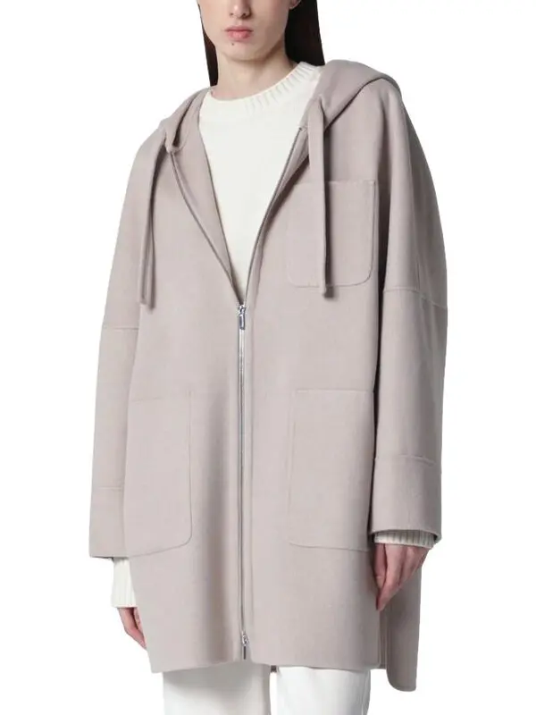 Max Mara Hooded Virgin Wool Coat - Beige