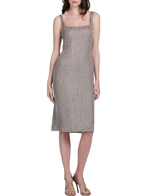 EMILY SHALANT Crystal Stripe Cocktail Sheath Midi Dress - Diamond