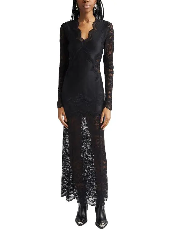 Rabanne Long Sleeve Jersey & Lace Gown - Black