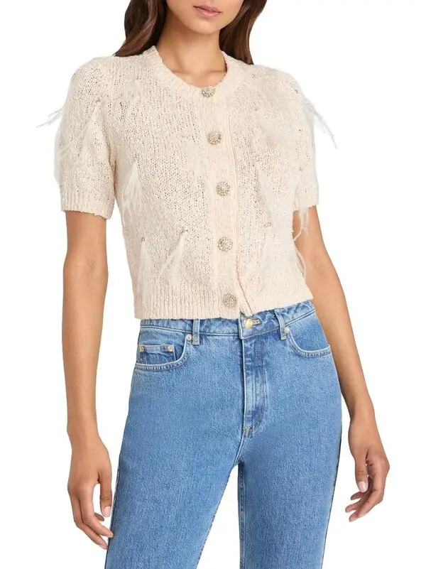 Cinq À Sept Coralie Embellished Short Sleeve Cardigan - Natural/sequin