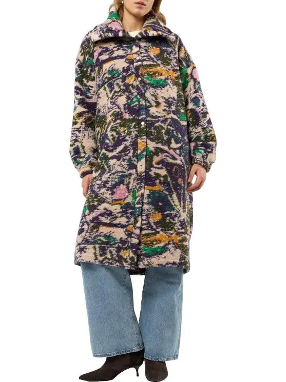 VIENS AVEC MOI Aurora Abstract Print Coat - Purple