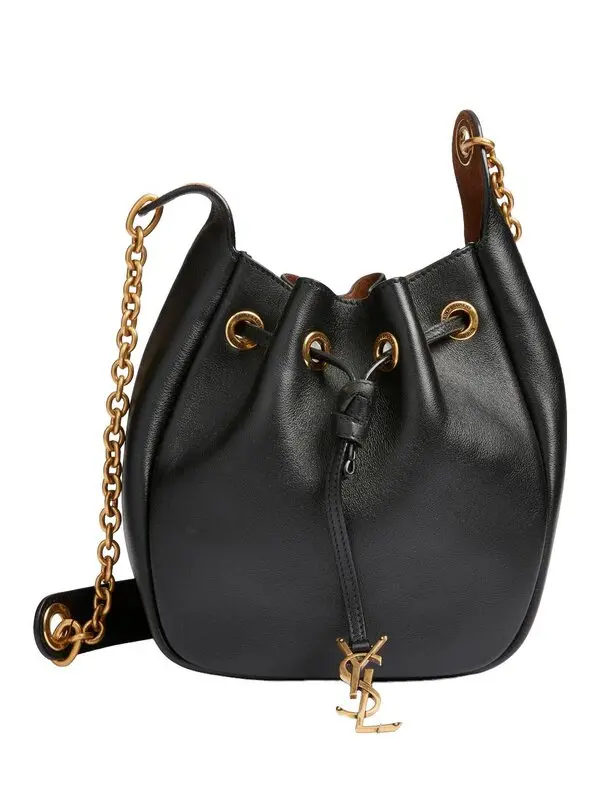 Saint Laurent Paris Vii Leather Bucket Bag - Noir/caramel Cognac