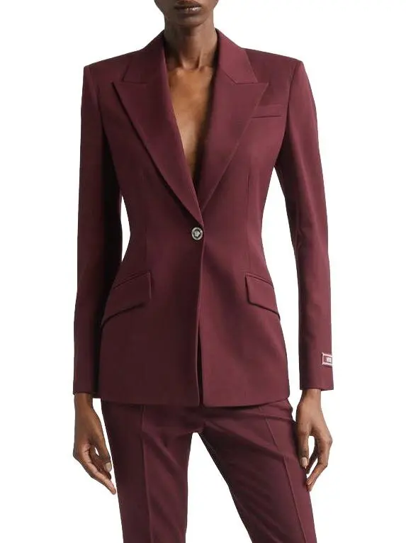 Versace Single-breasted Stretch Virgin Wool Gabardine Blazer - Burgundy