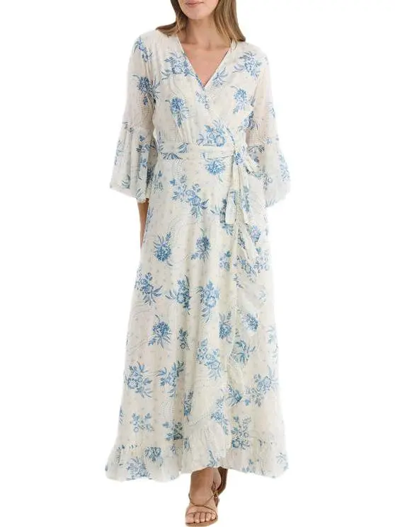 TALISMAN THE LABEL Floral Print Wrap Maxi Dress - Bluebelle/ivory
