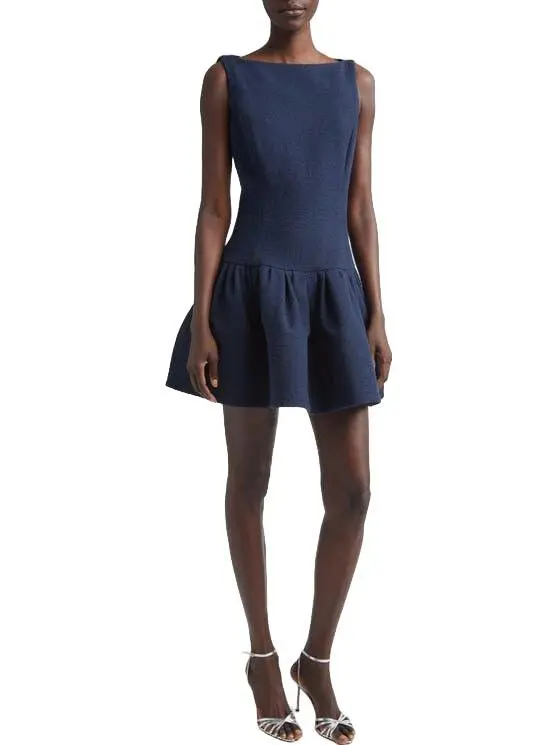 Oscar De La Renta Bubble Hem Tweed Minidress - Navy