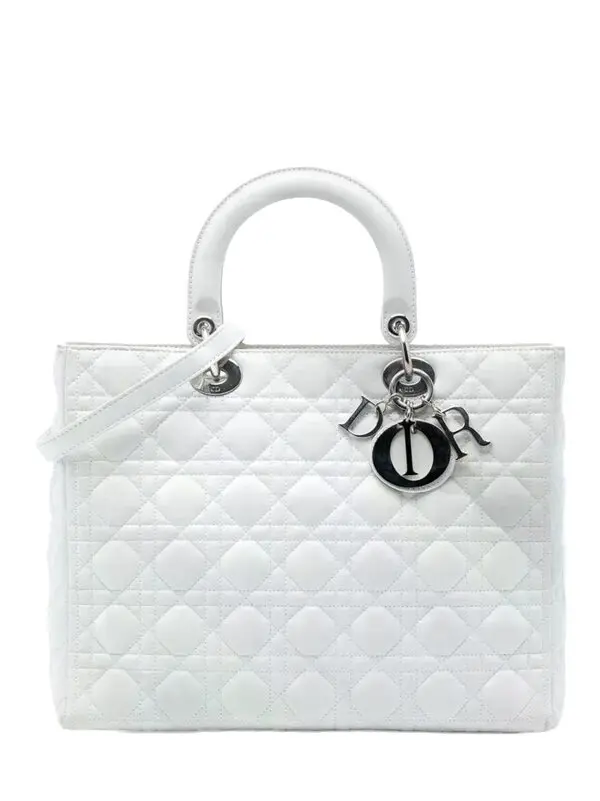 Dior 2010 Large Lambskin Cannage Lady Satchel - White