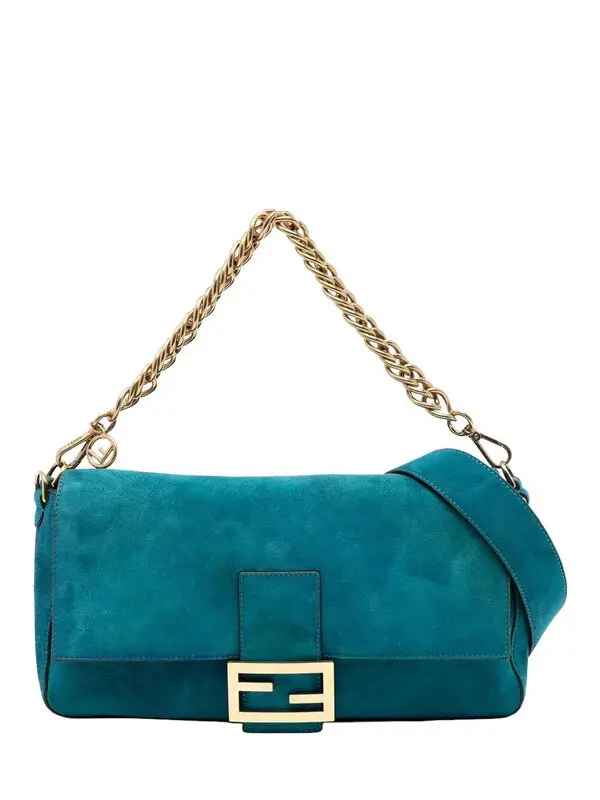 Fendi Large Baguette Satchel Suede Chamois - Blue