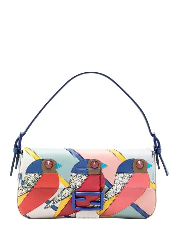 Fendi Patchwork Leather Qutweet Bird Baguette - Blue