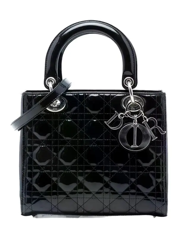 Dior 2012 Medium Patent Cannage Lady Satchel - Black