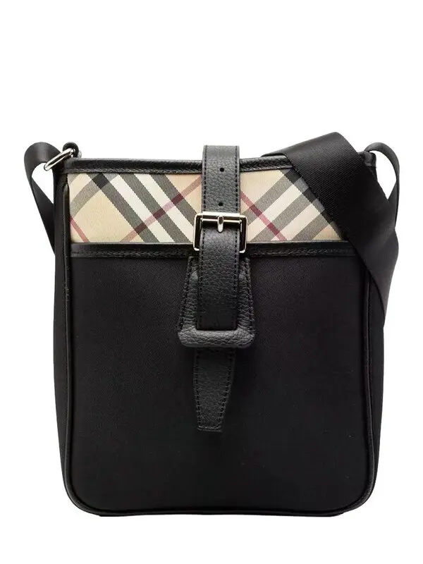 Burberry Nova Check Trimmed Crossbody Bag - Black
