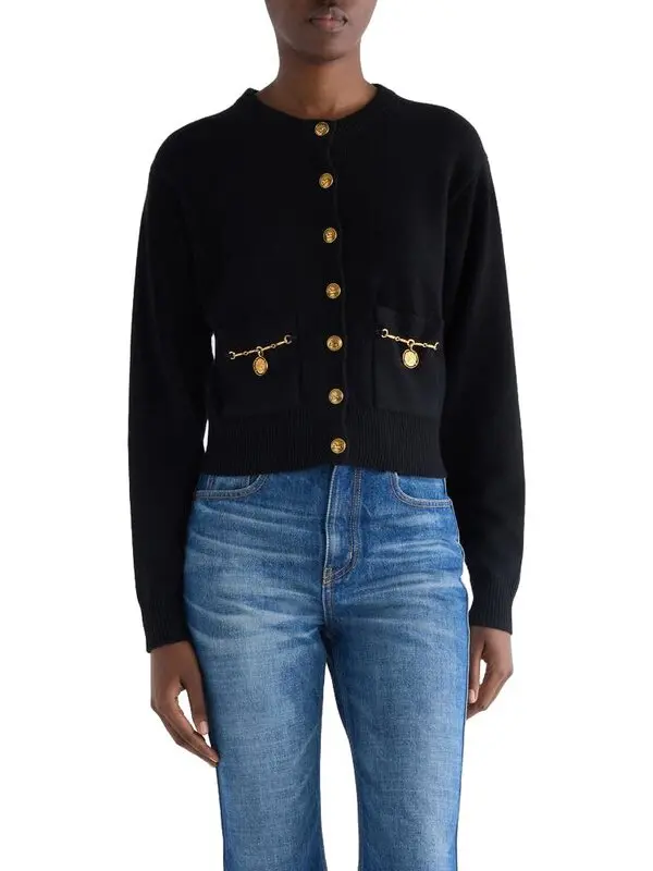 Chloé Horse Capsule Medal Button Merino Wool & Cashmere Cardigan - Black
