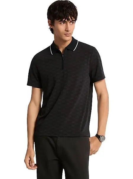 Michael Kors Logo Jacquard Zip-up Polo Shirt - Black