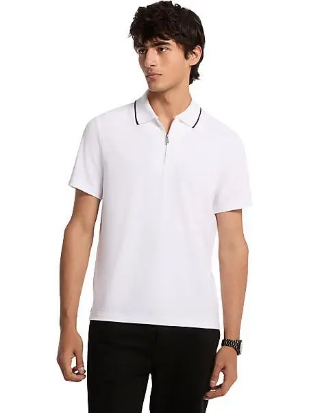 Michael Kors Logo Jacquard Zip-up Polo Shirt - White
