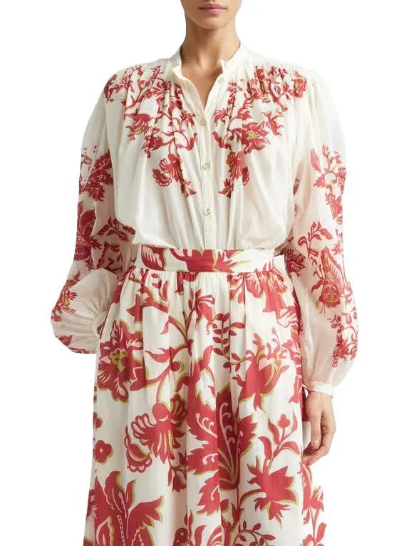 Etro Placed Floral Print Peasant Top - Print On White Base