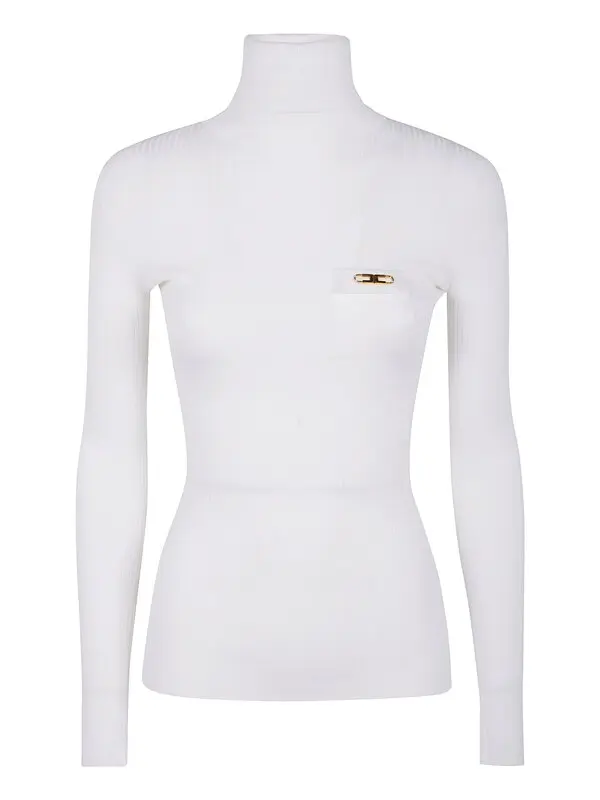 Elisabetta Franchi Turtleneck Ribbed T-shirt - White