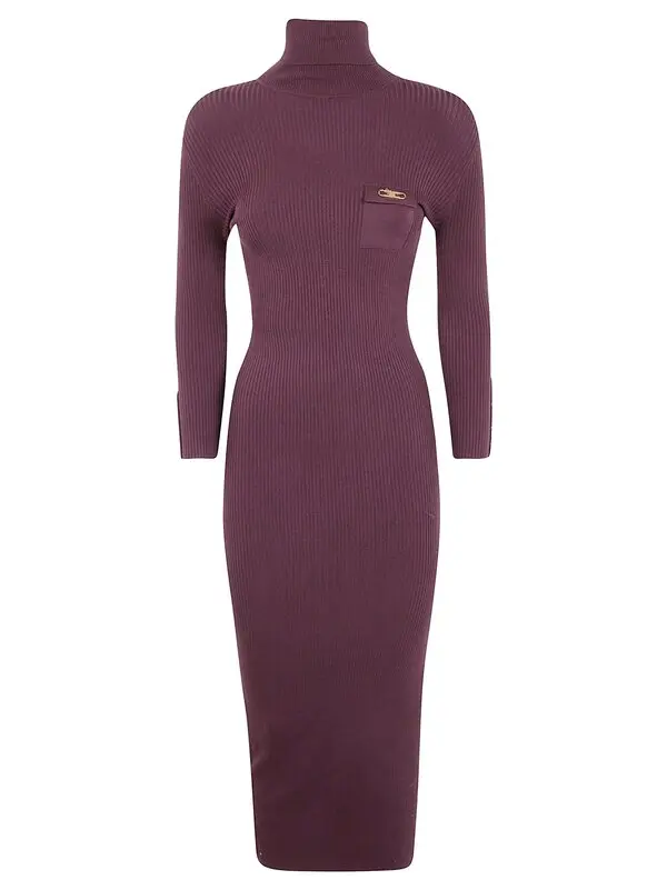 Elisabetta Franchi Turtleneck Ribbed Dress - Pink