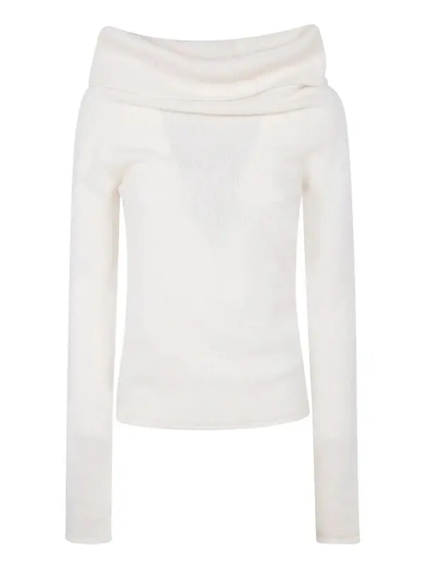 NUUR Long Sleeve Boat Neck Sweater - White