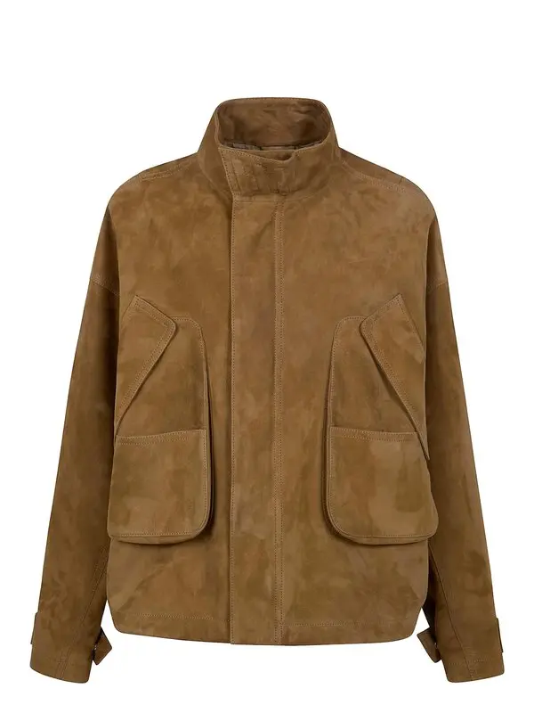 Attico Leather Bomber Jacket - Beige