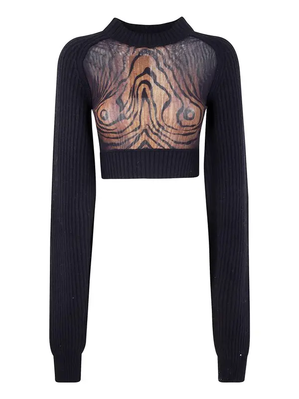 Jean Paul Gaultier Lambswool Ribbed Cropped Sweater - Black