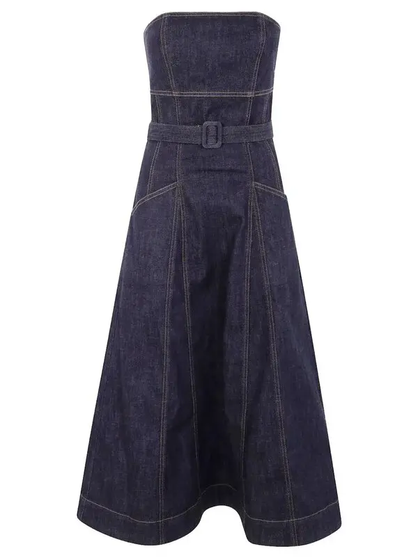 SELF-PORTRAIT Indigo Denim Bandeau Midi Dress - Blue