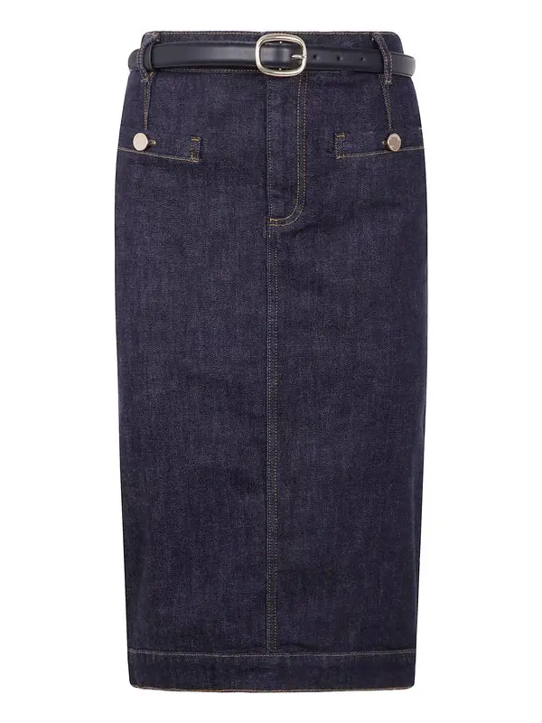 SELF-PORTRAIT Indigo Denim Midi Skirt - Blue