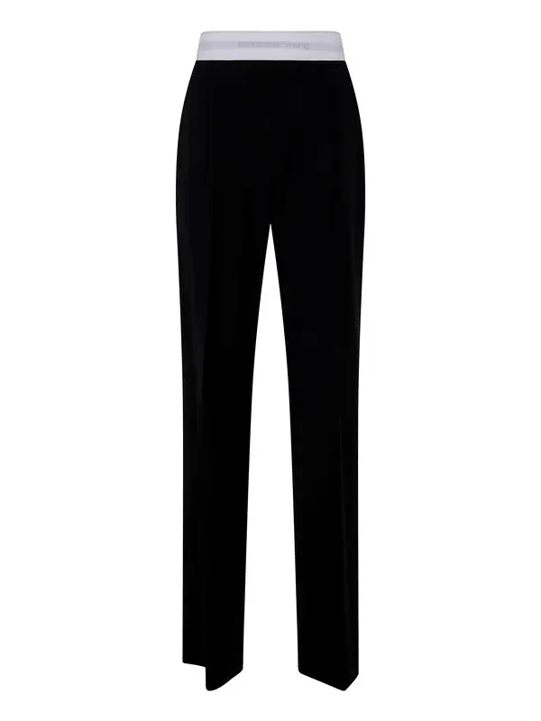 Alexander Wang High Waisted Pleated Trousers With Logo Elastic Waistband - Black