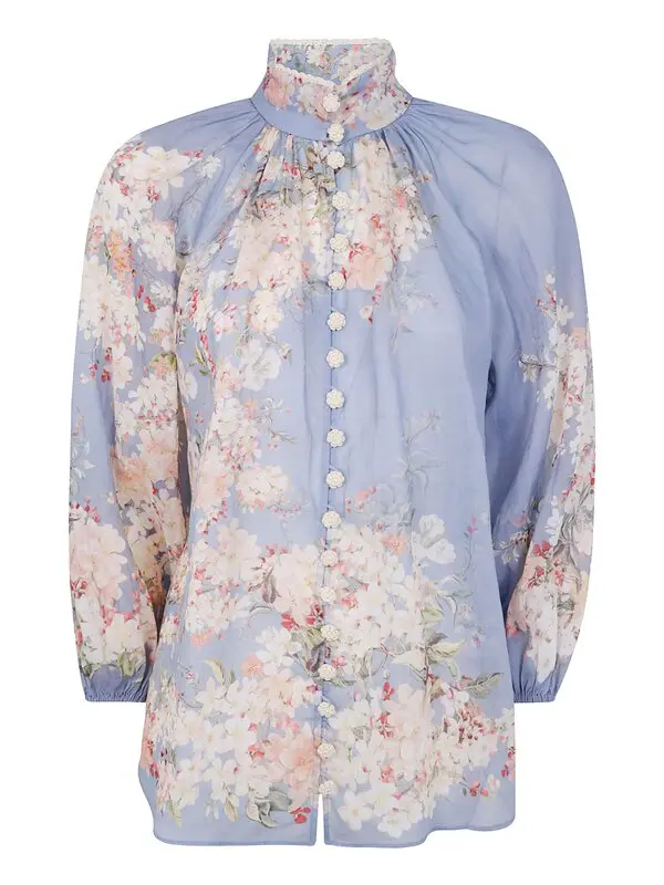 Zimmermann Cascadian Billow Floral Blouse - Blue