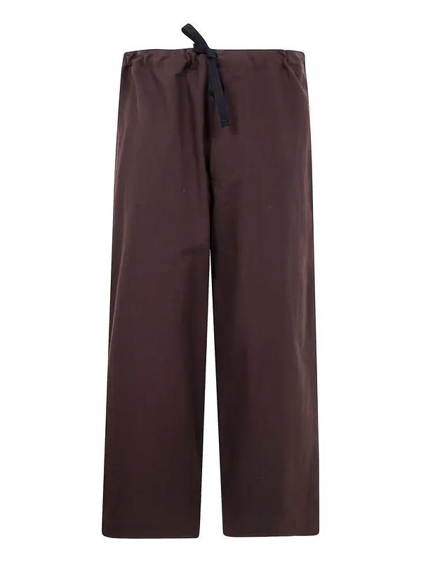Y`S Straight String Twill Trousers - Brown