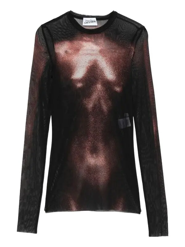 Jean Paul Gaultier Mesh Printed Top - Black