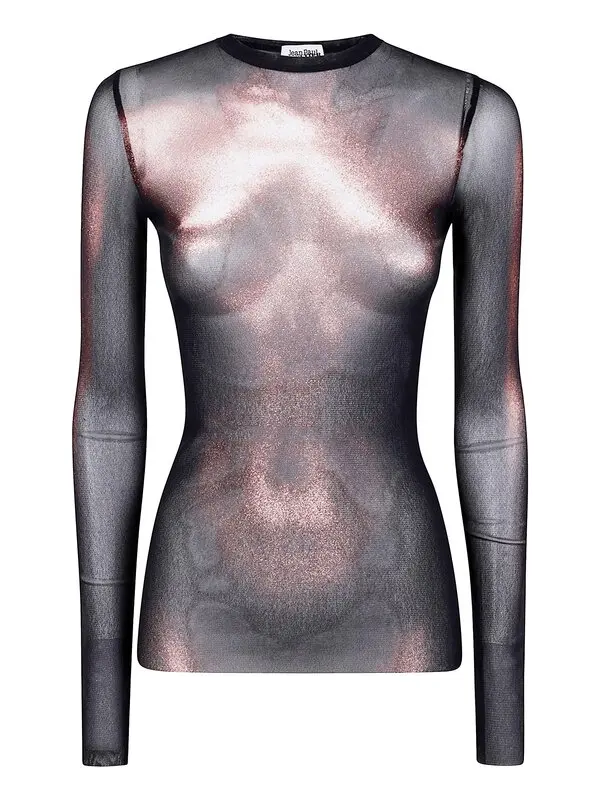 JEAN PAUL GAULTIER Mesh Printed Top - Black