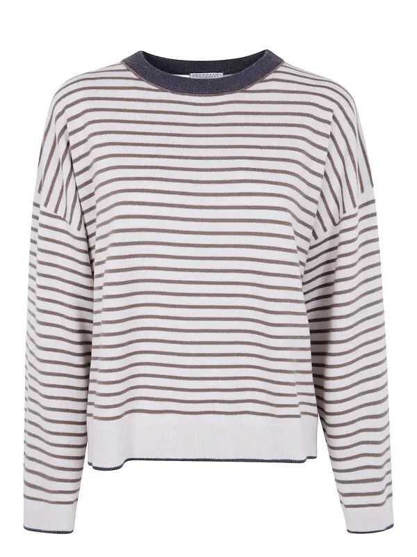 Brunello Cucinelli Striped Boatneck Sweater - Gray