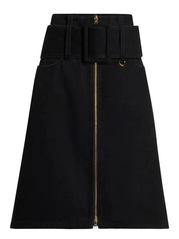 Patou Zipped Midi Belted Skirt - Black