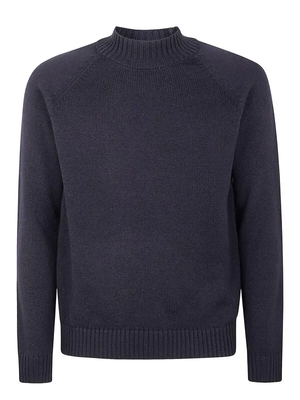 ZANONE Stockinette Stitch Slim Fit Raglan Sleeved Mock Neck Sweater - Black