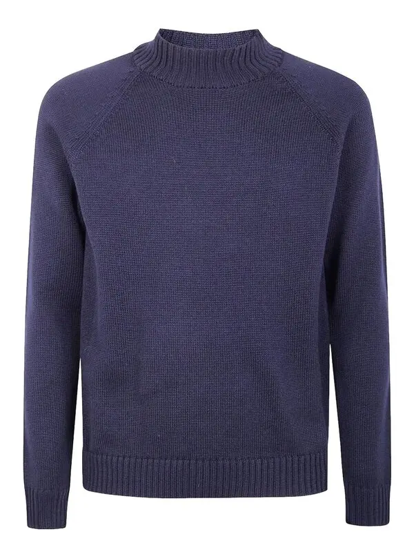 ZANONE Stockinette Stitch Slim Fit Raglan Sleeve Mock Neck Sweater - Blue