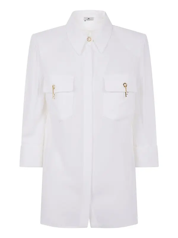 Elisabetta Franchi Long Sleeve Shirt With Piercing Pocket - White