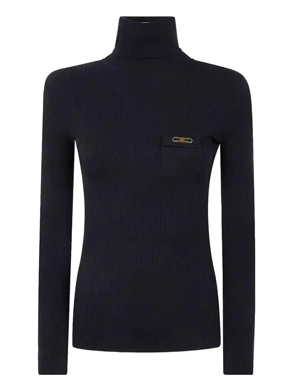 Elisabetta Franchi Ribbed Turtleneck T-shirt - Black