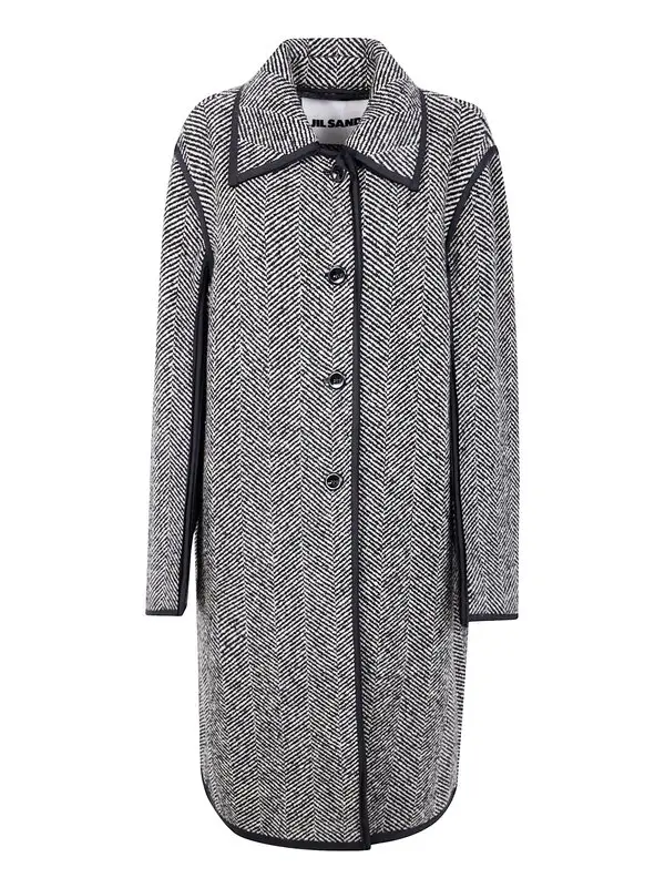 JIL SANDER 65 W Trim Wool Coat - Gray