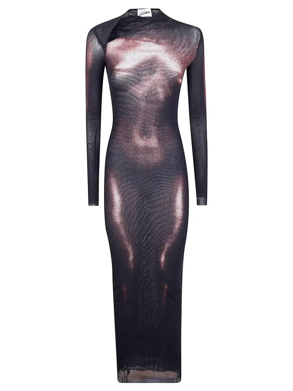 JEAN PAUL GAULTIER Printed Mesh Maxi Dress - Black