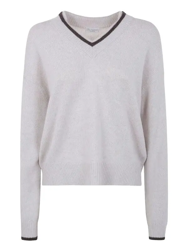 Brunello Cucinelli Cashmere V-neck Sweater - Beige