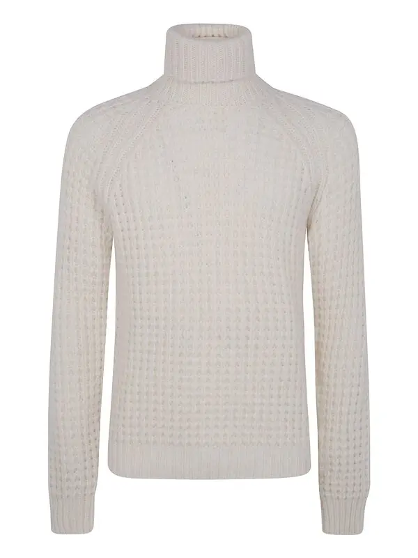 NUUR Military Stitch Long Sleeve Turtleneck Sweater - Beige