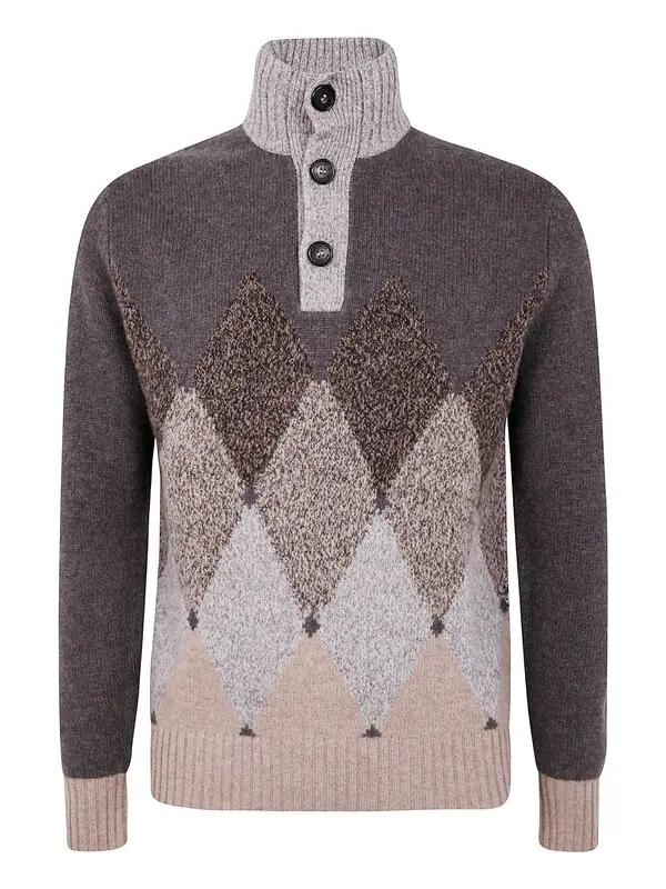 BALLANTYNE T Neck Pullover Button - Brown
