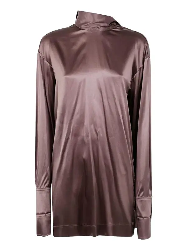 Dries Van Noten Chaddy 2033 Stretch Satin Shirt - Brown